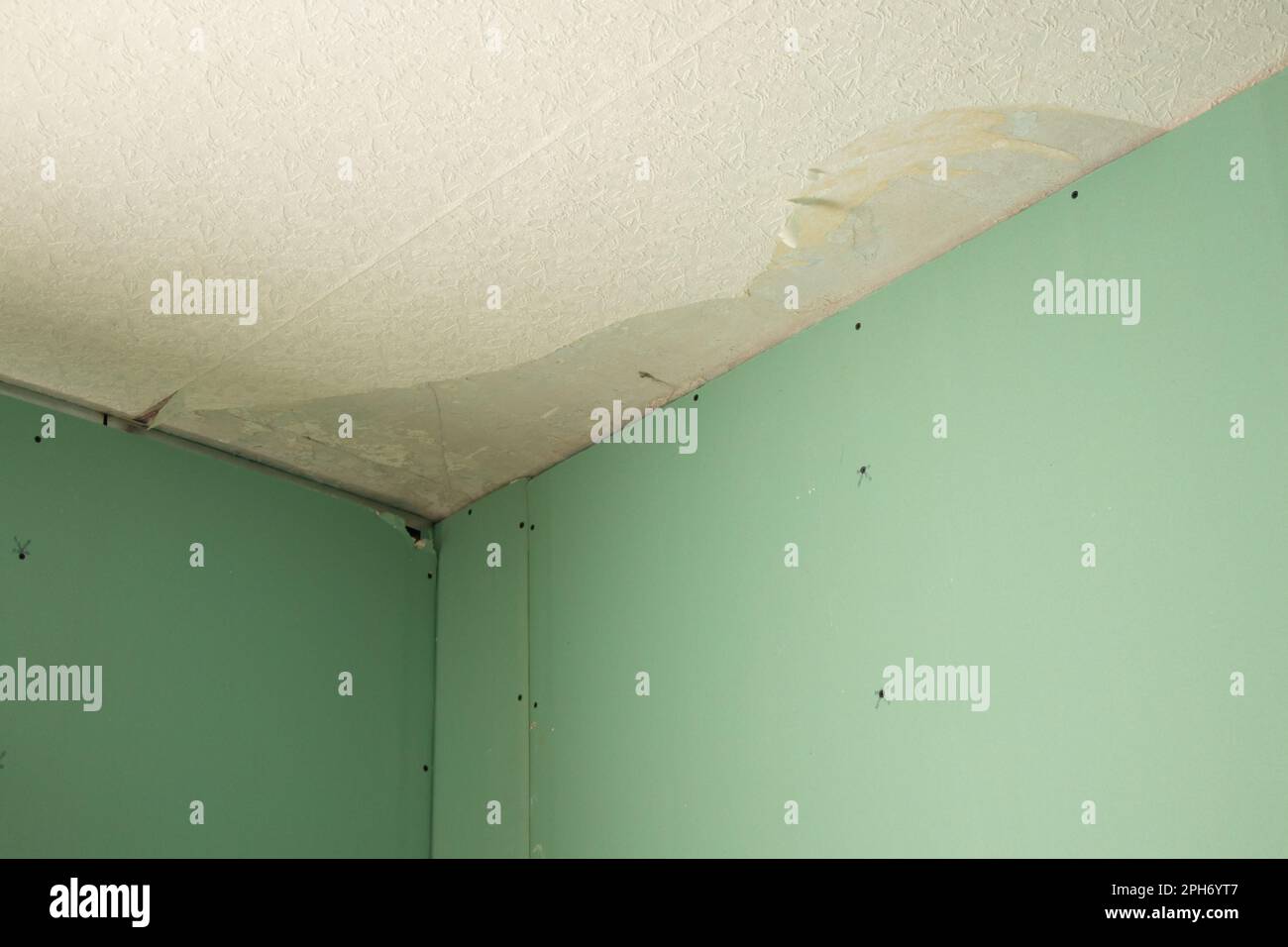 the wall is sheathed with moisture-resistant green plasterboard in the ...