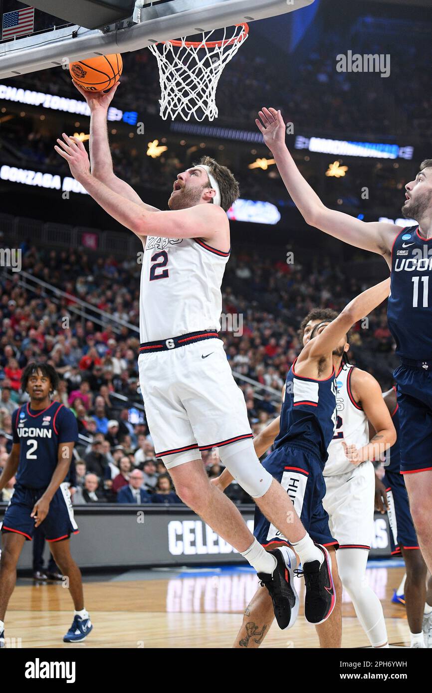 LAS VEGAS, NV - MARCH 25: Gonzaga forward Drew Timme (2) goes up for a ...