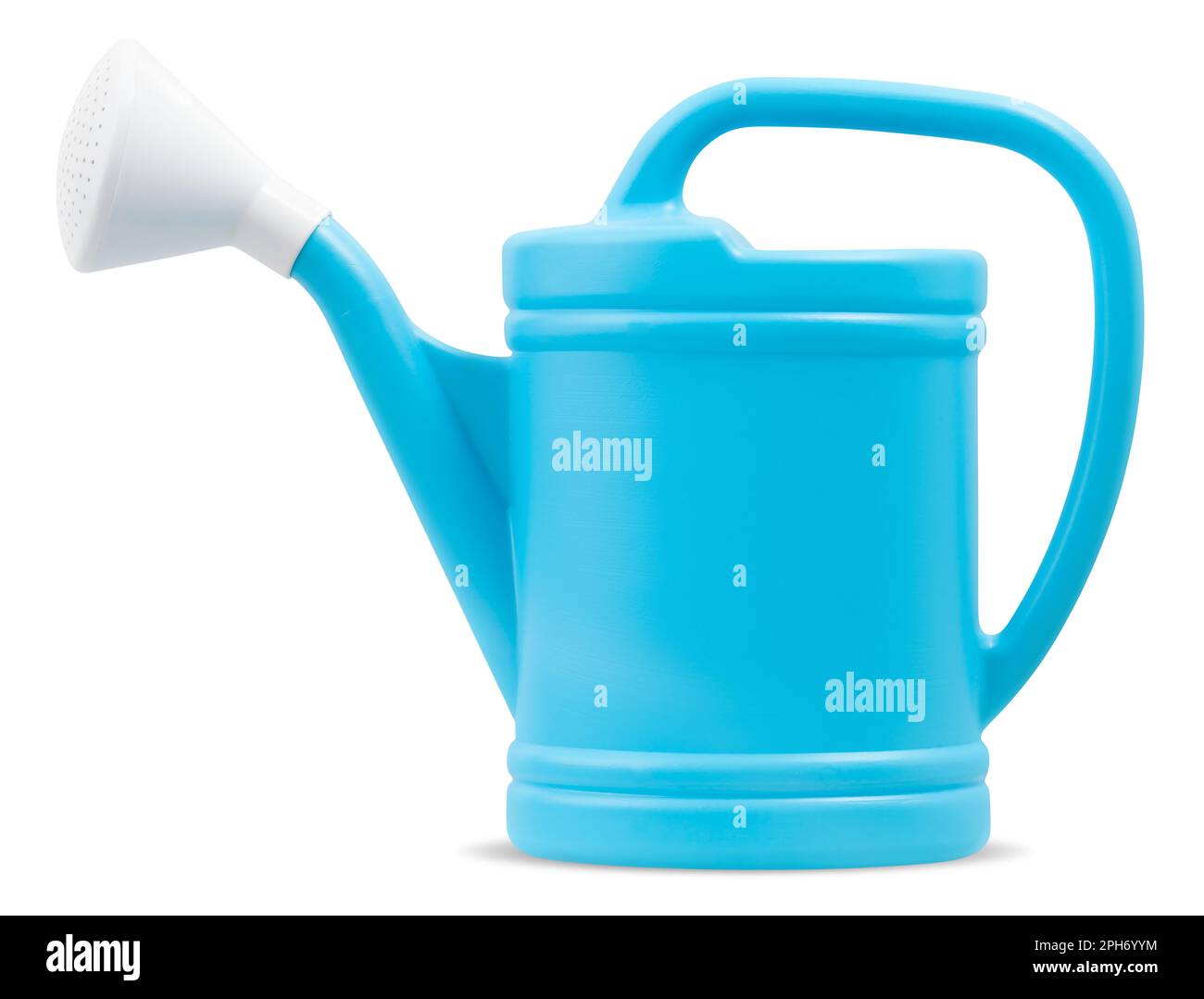 Colorful blue Plastic Watering Can, isolated on white background with ...