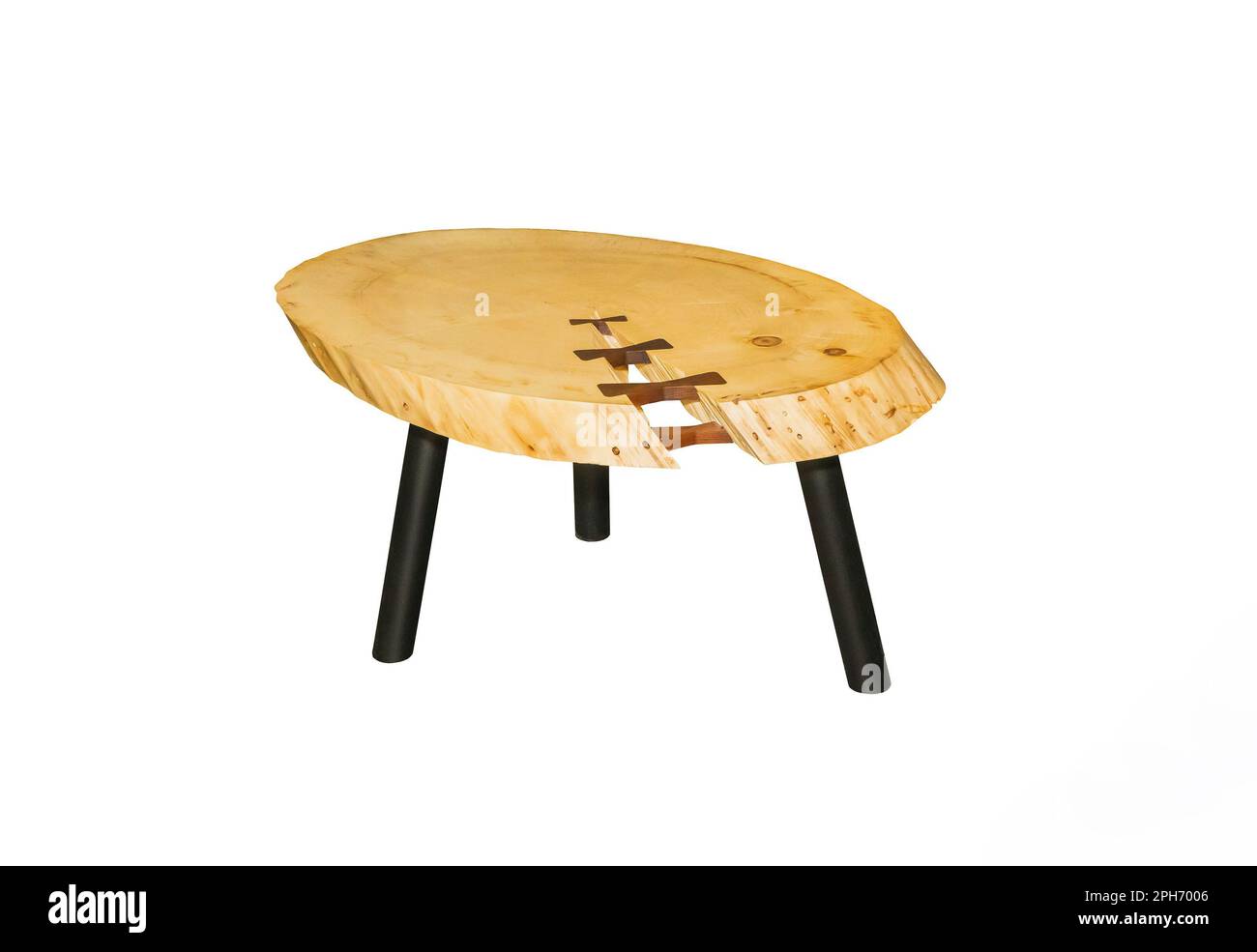 Cracked wooden table in loft style on white background. Interior ...