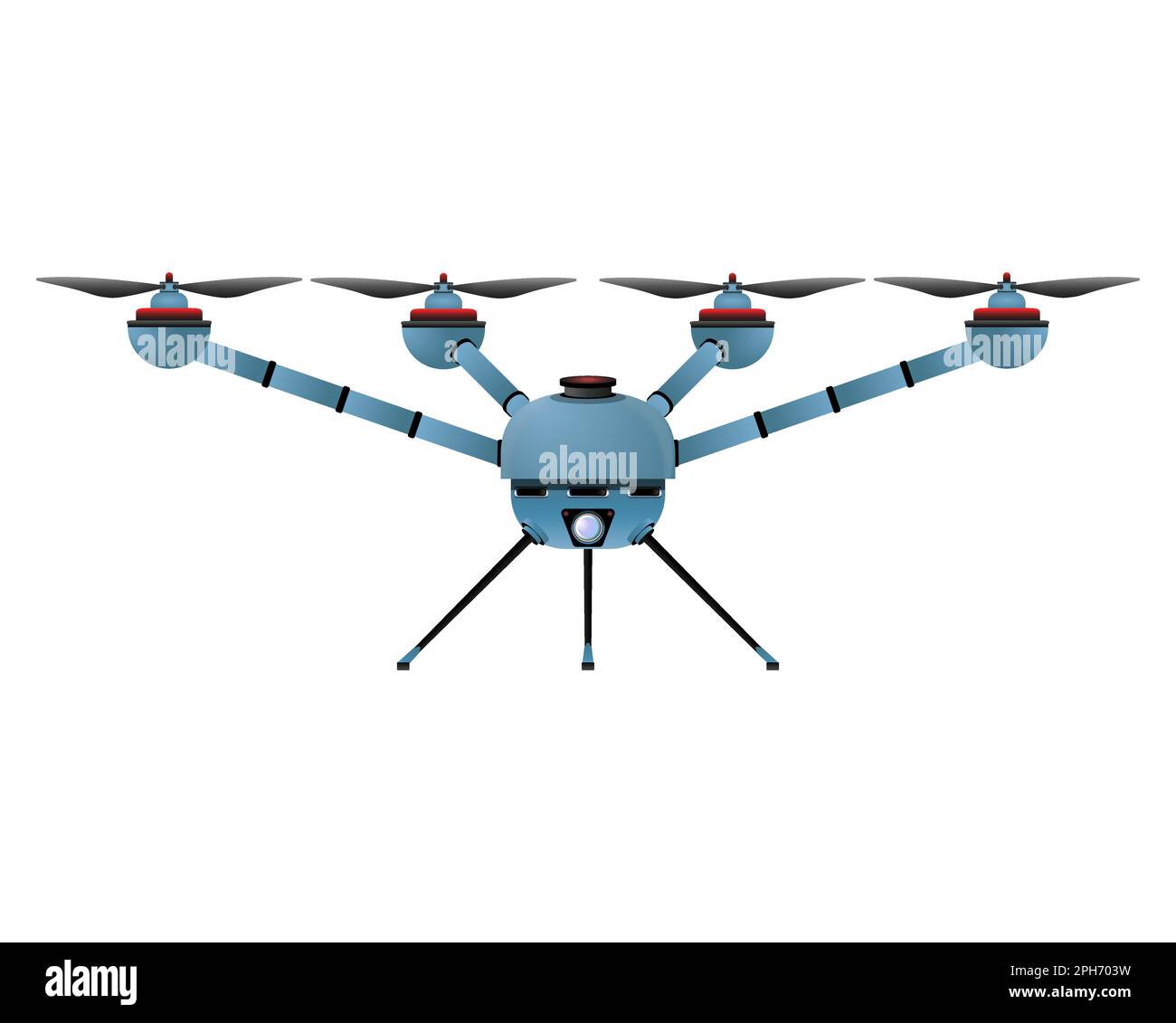 Quadcopter In Realistic Style Blue Drone With Camera Colorful Vector Illustration Isolated On