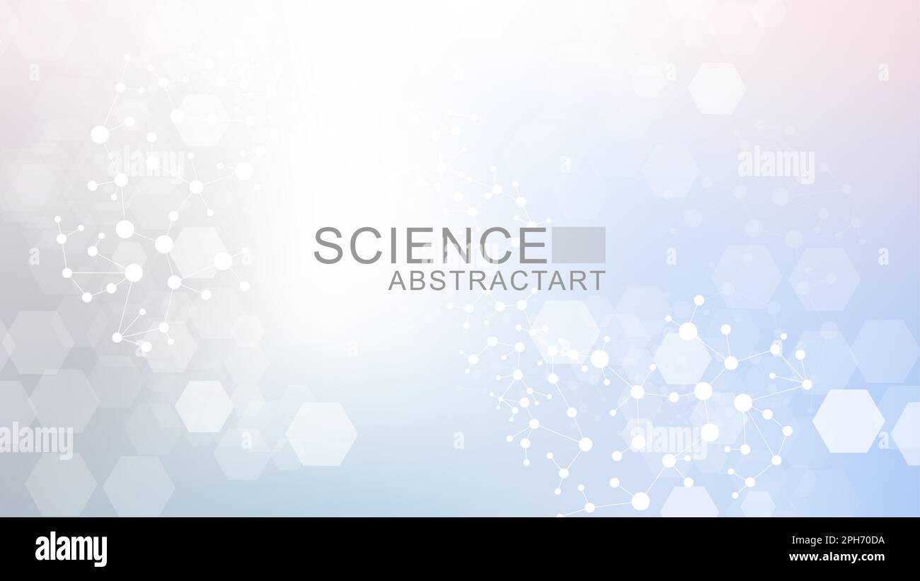 Modern scientific background with hexagons, lines and dots. Wave flow ...
