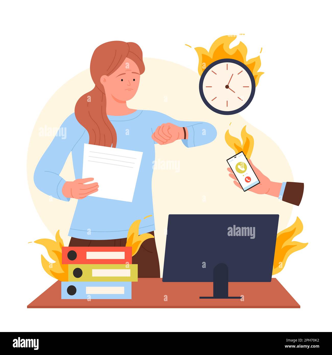 Corporate employee stress due to deadline vector illustration. Cartoon ...