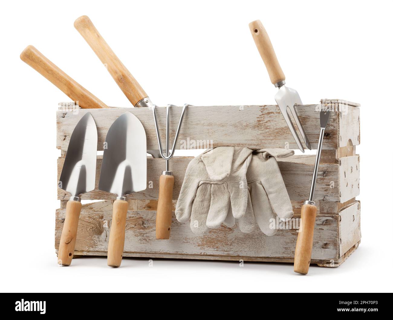 Gardening tools set, wooden crate with aluminum garden kit tools ...