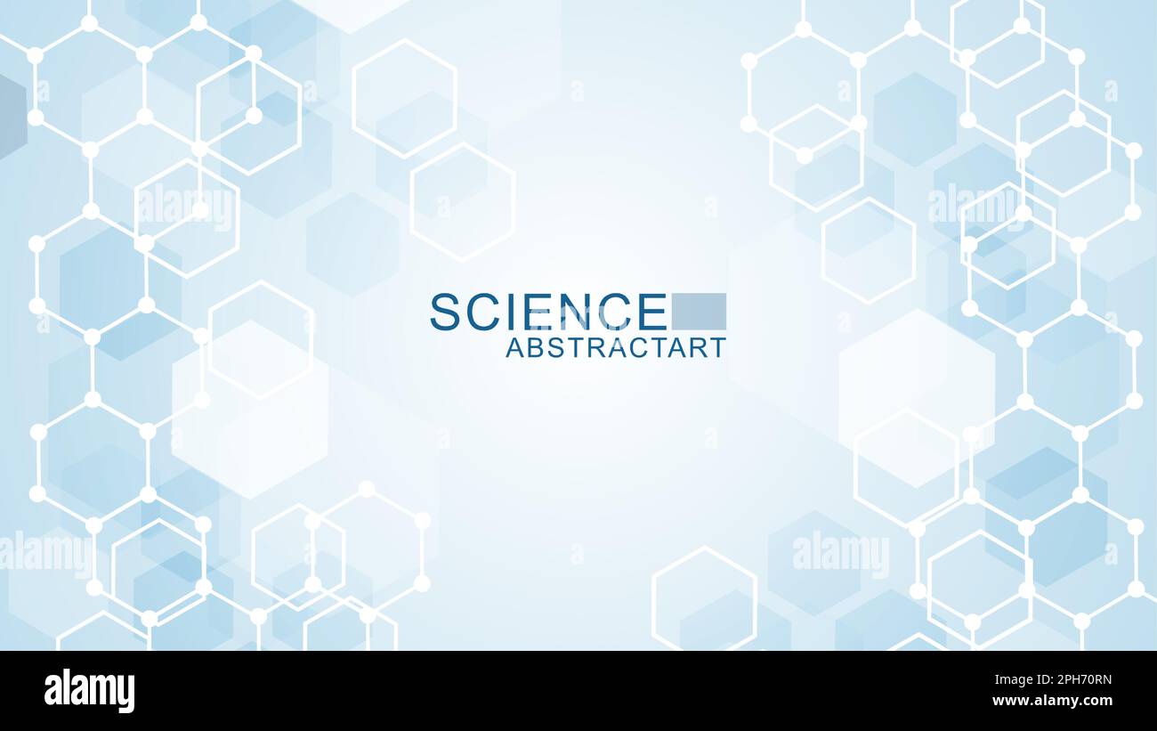 Modern scientific background with hexagons, lines and dots. Wave flow ...