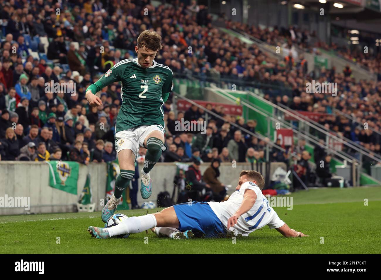 Finland's Rasmus Schuller (right) tackles Northern Ireland's Conor ... Finland's Rasmus Schuller (right) tackles Northern Ireland's Conor ...