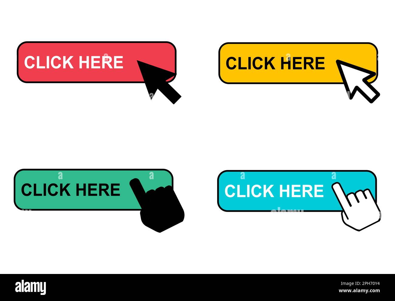 Set of Click here web button, internet flat pointer design, press link vector illustration Stock ...