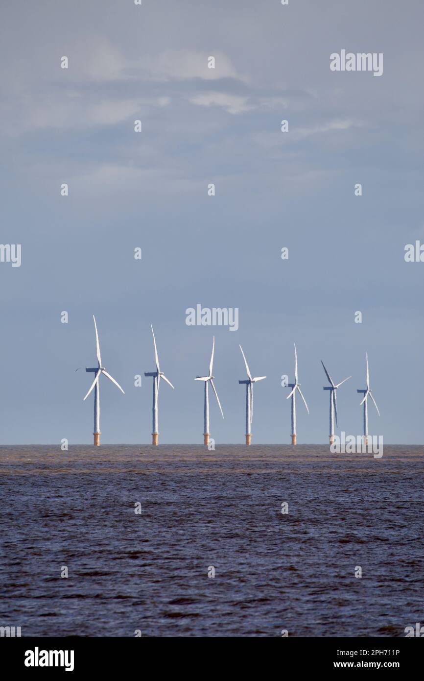 Offshore wind turbines at Gunfleet Sands off Clacton on Sea Essex Stock ...