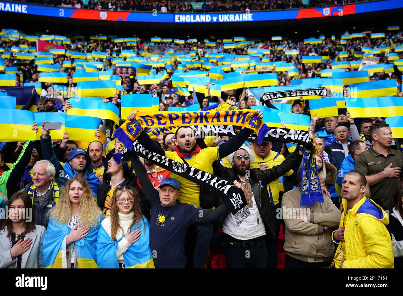 Ukraine fans in the stands ahead of the UEFA Euro 2024 Group C ...