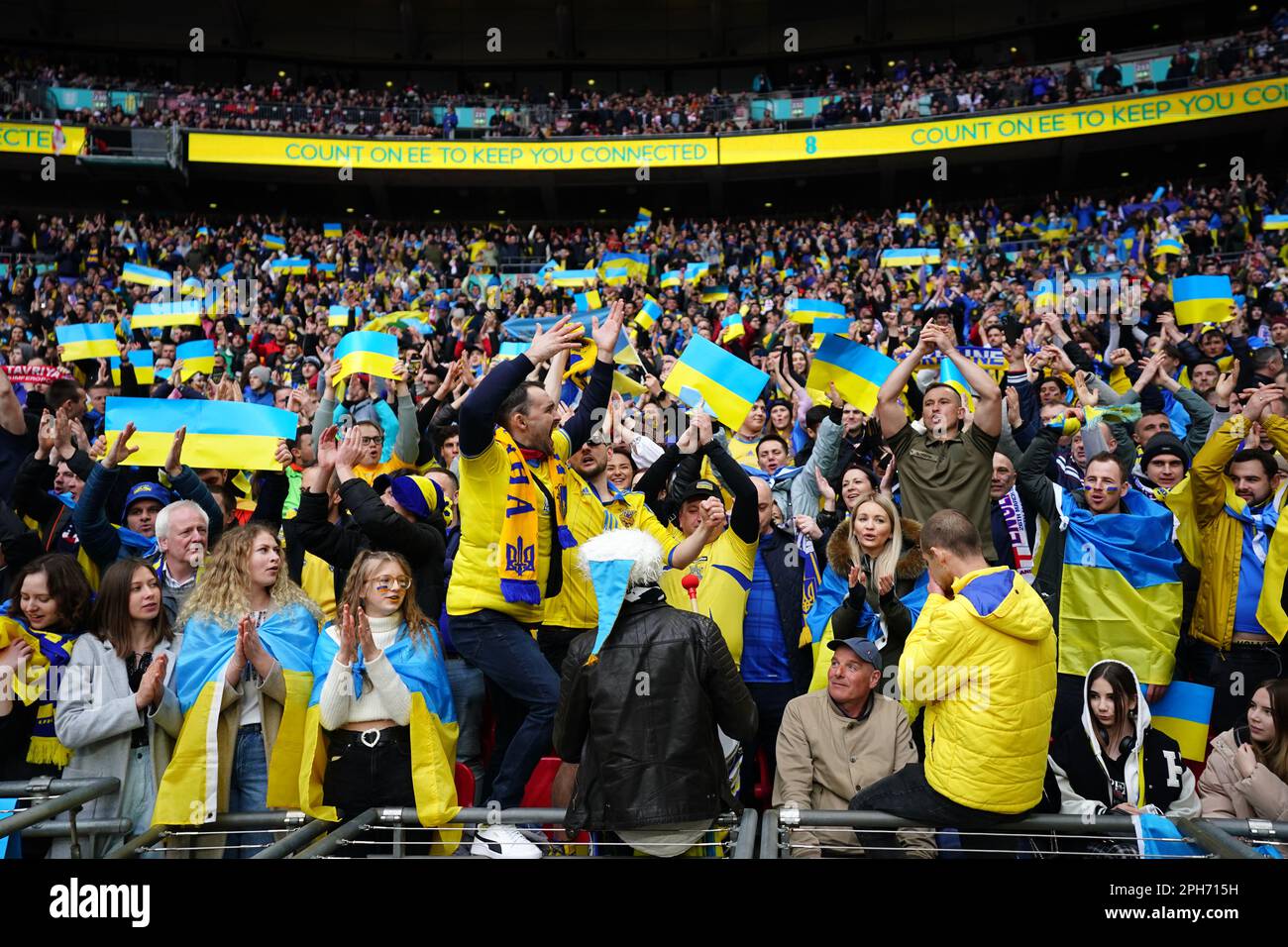 Ukraine fans in the stands ahead of the UEFA Euro 2024 Group C ...