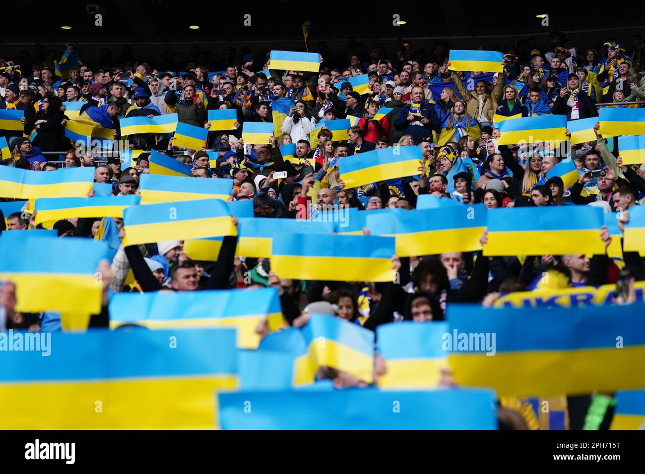 Ukraine fans in the stands show their support during the UEFA Euro 2024 ...