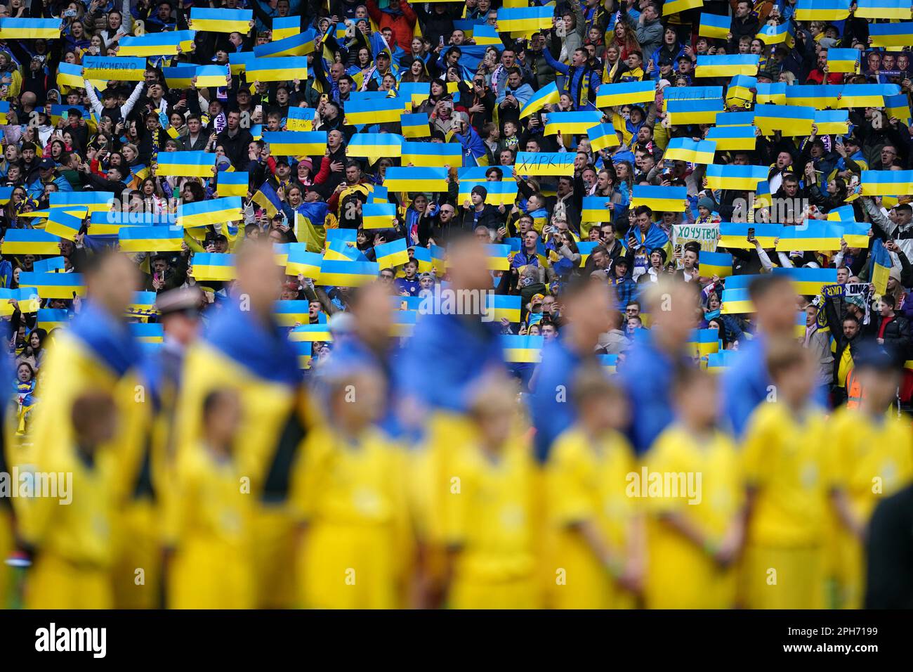 Ukraine Fans in the stands wave flags ahead of the UEFA Euro 2024 Group ...