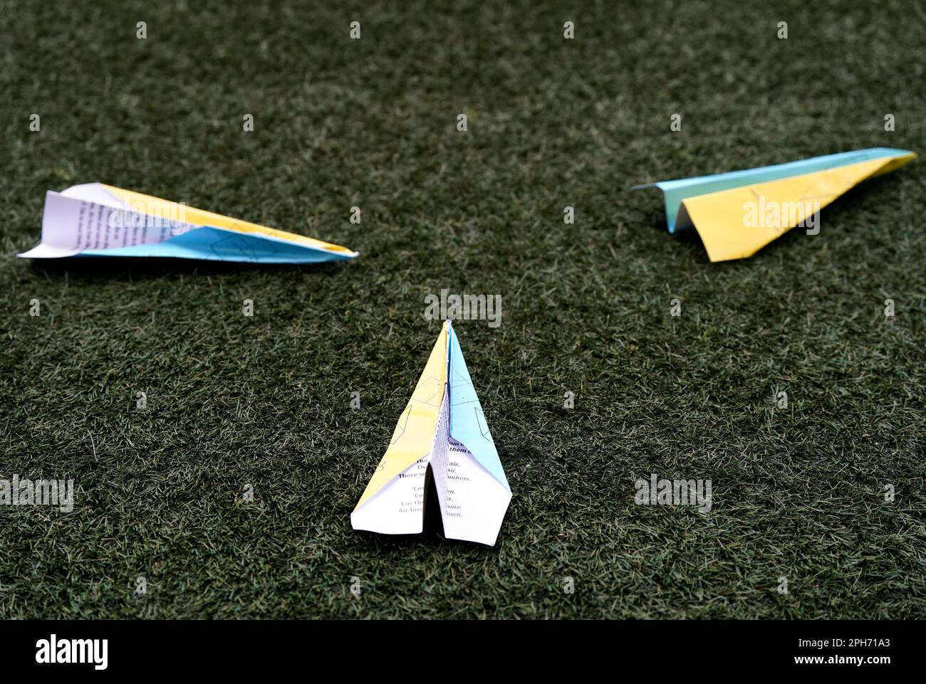 Paper aeroplanes thrown on to the pitch by Ukraine fans during the UEFA ...
