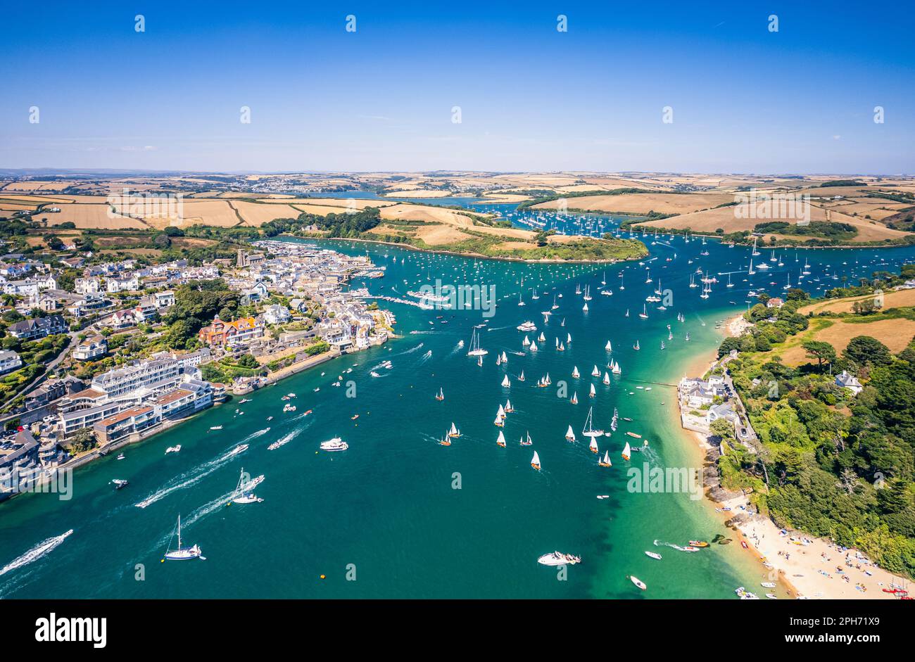 Aerial view of SALCOMBE and Kingsbridge Estuary from a drone, South ...