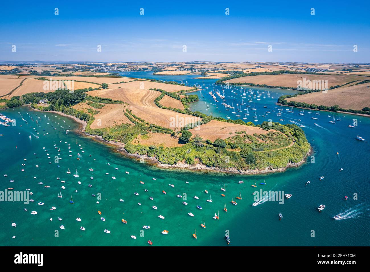 Aerial view of SALCOMBE and Kingsbridge Estuary from a drone, South ...