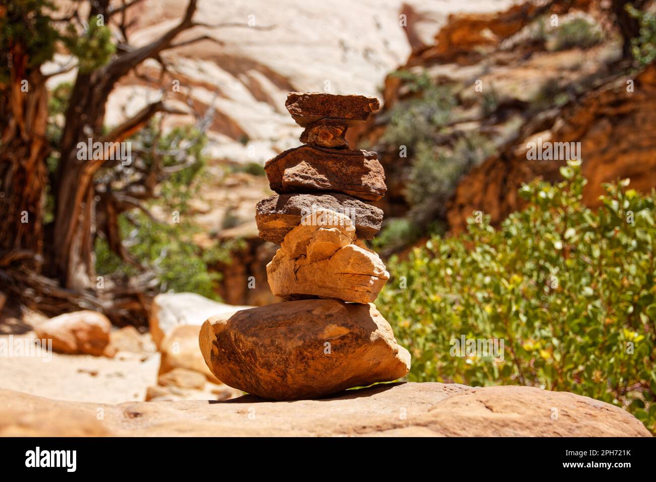 Rock column marking the trail in Capitol Reef National Park, Utah, USA ...