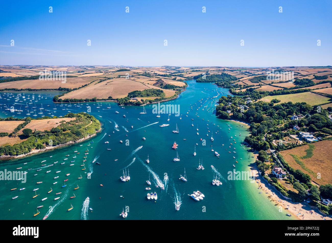 Aerial view of SALCOMBE and Kingsbridge Estuary from a drone, South ...