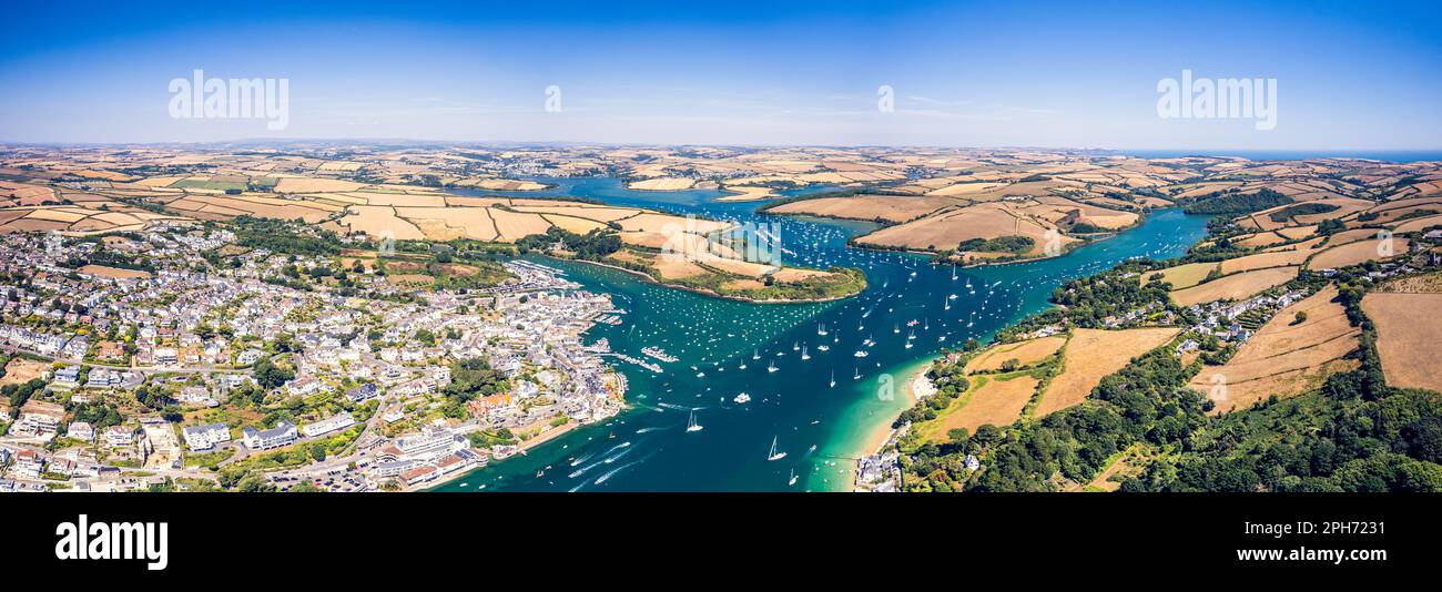 Aerial view of SALCOMBE and Kingsbridge Estuary from a drone, South ...