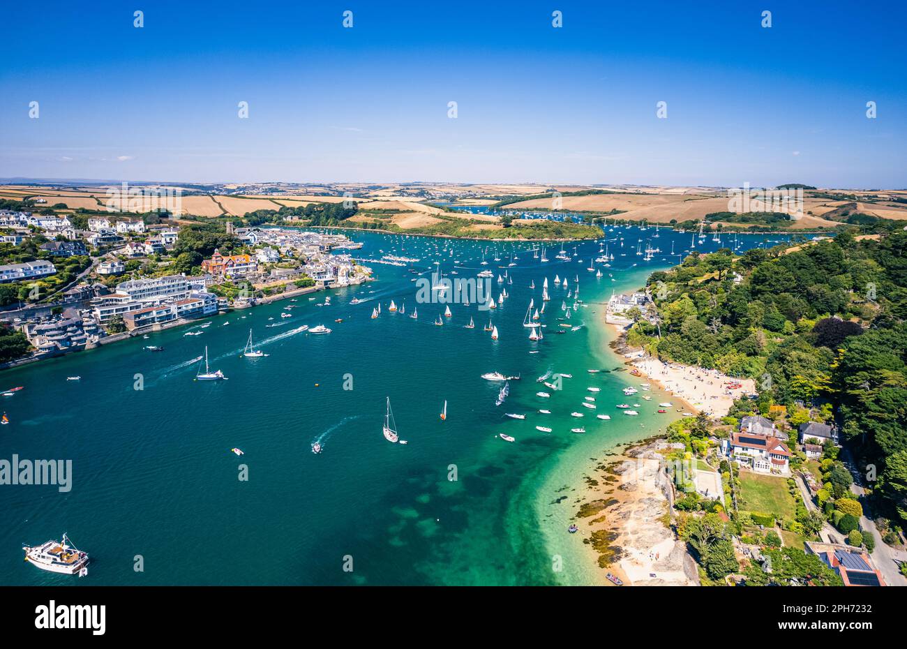 Aerial view of SALCOMBE and Kingsbridge Estuary from a drone, South ...
