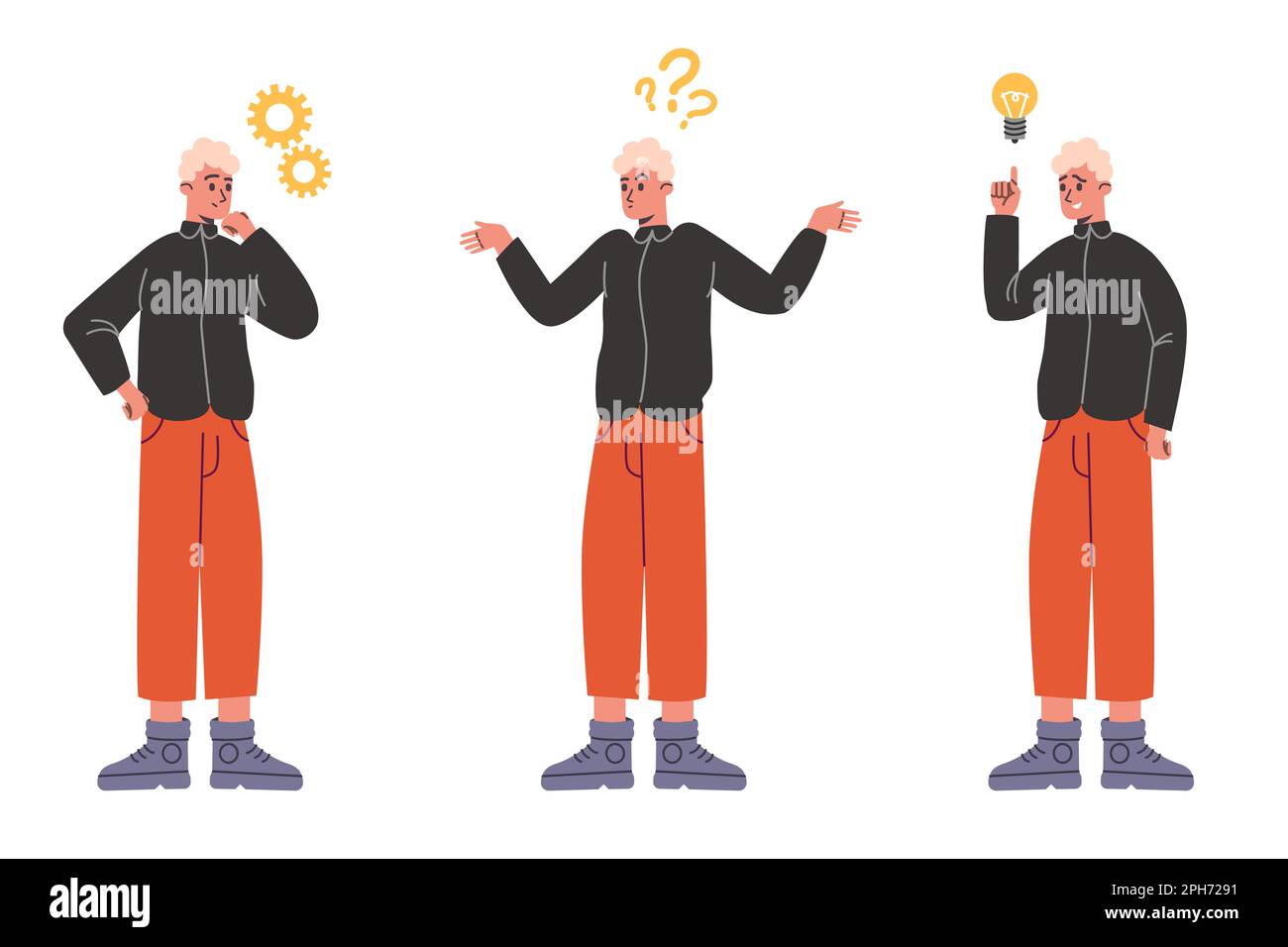 Thinking man. Thought process of solving problem. Pensive guy in ...