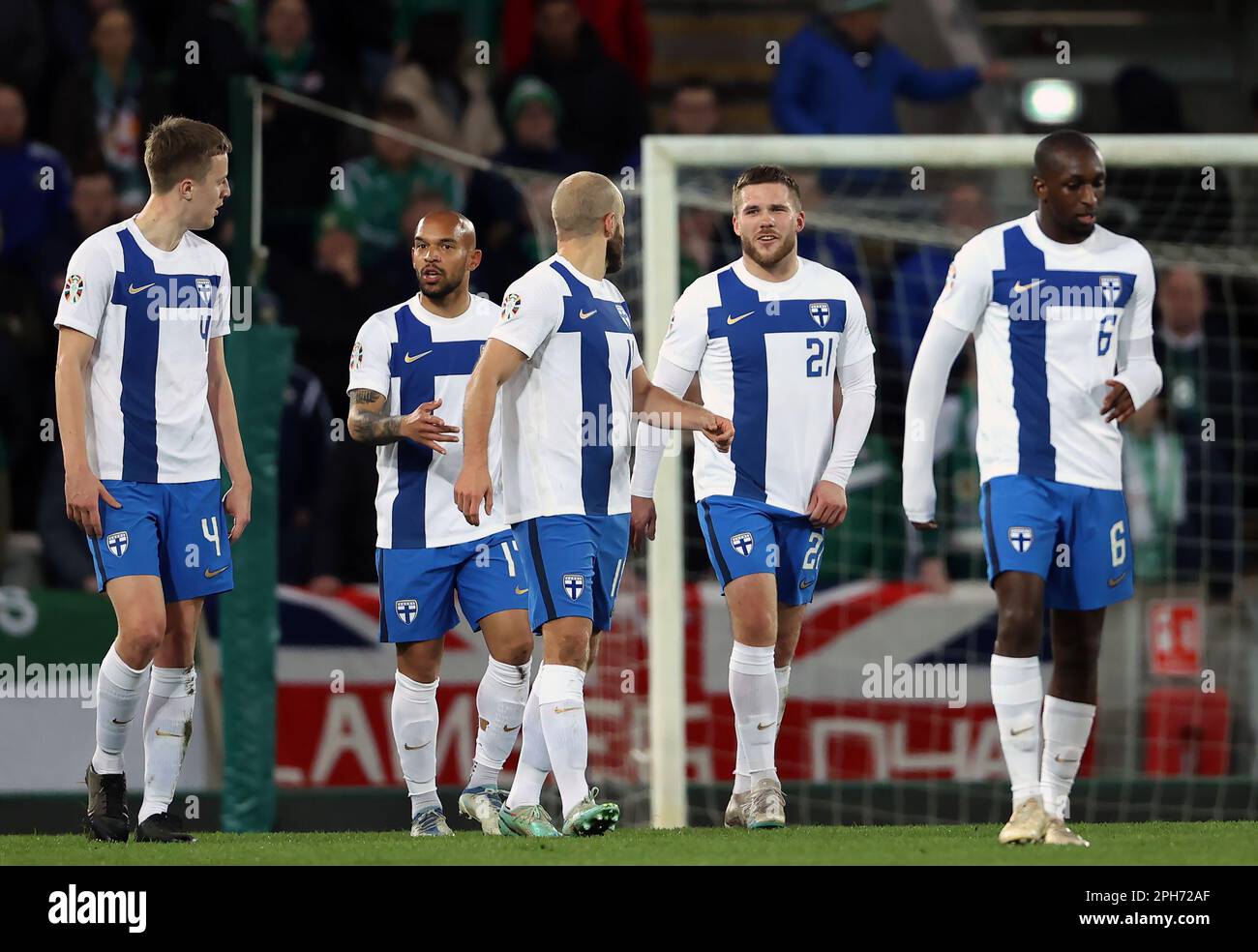 Finland's Benjamin Kallman (second right) celebrates scoring their side ...