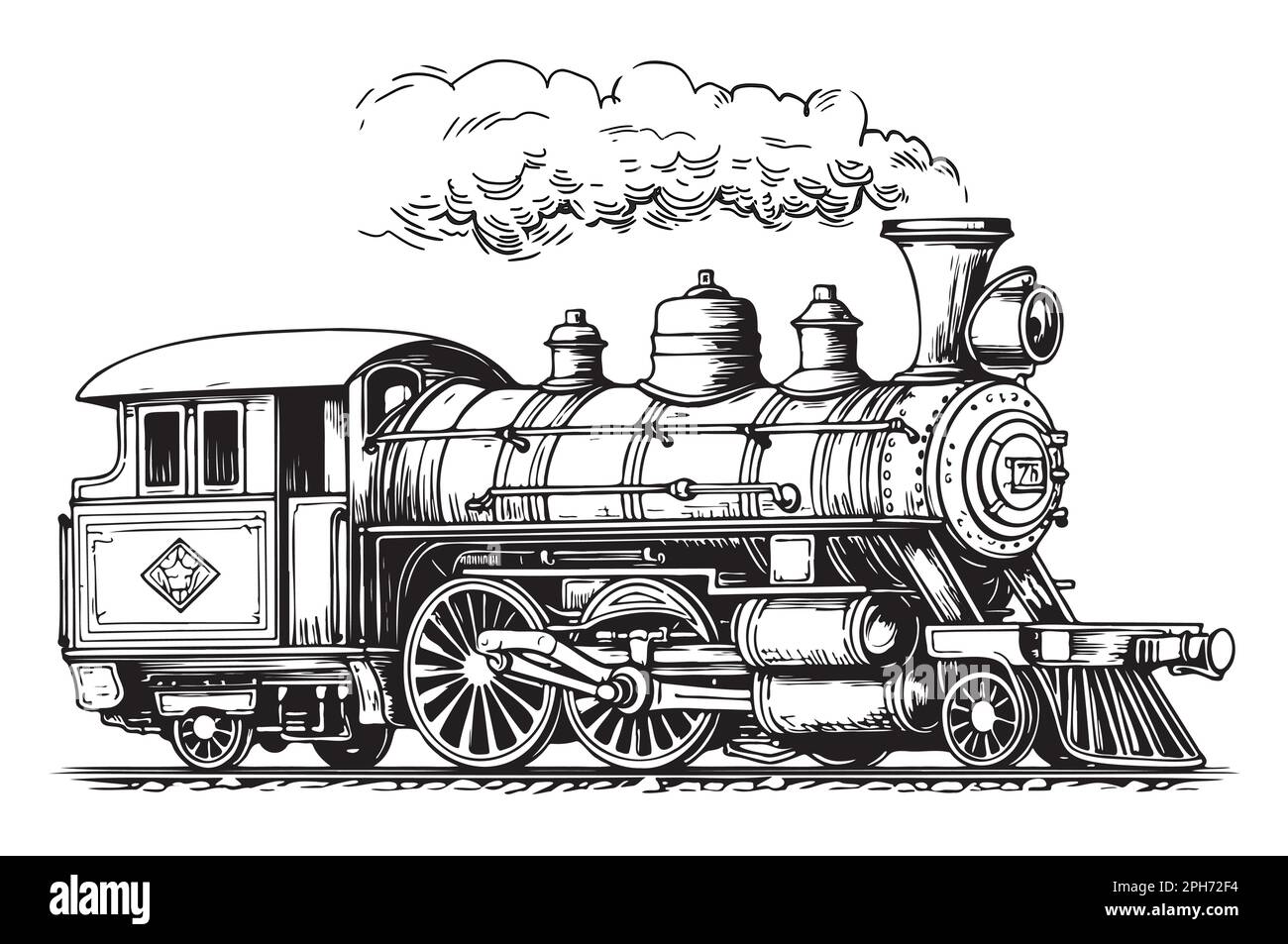 Steam Locomotive vintage hand drawn sketch illustration Stock Vector ...