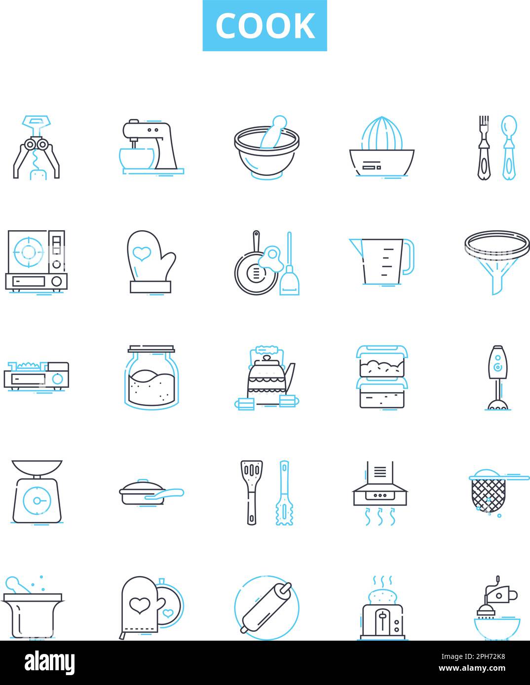 Cook vector line icons set. Clean, Prep, Chop, Mince, Slice, Dice ...