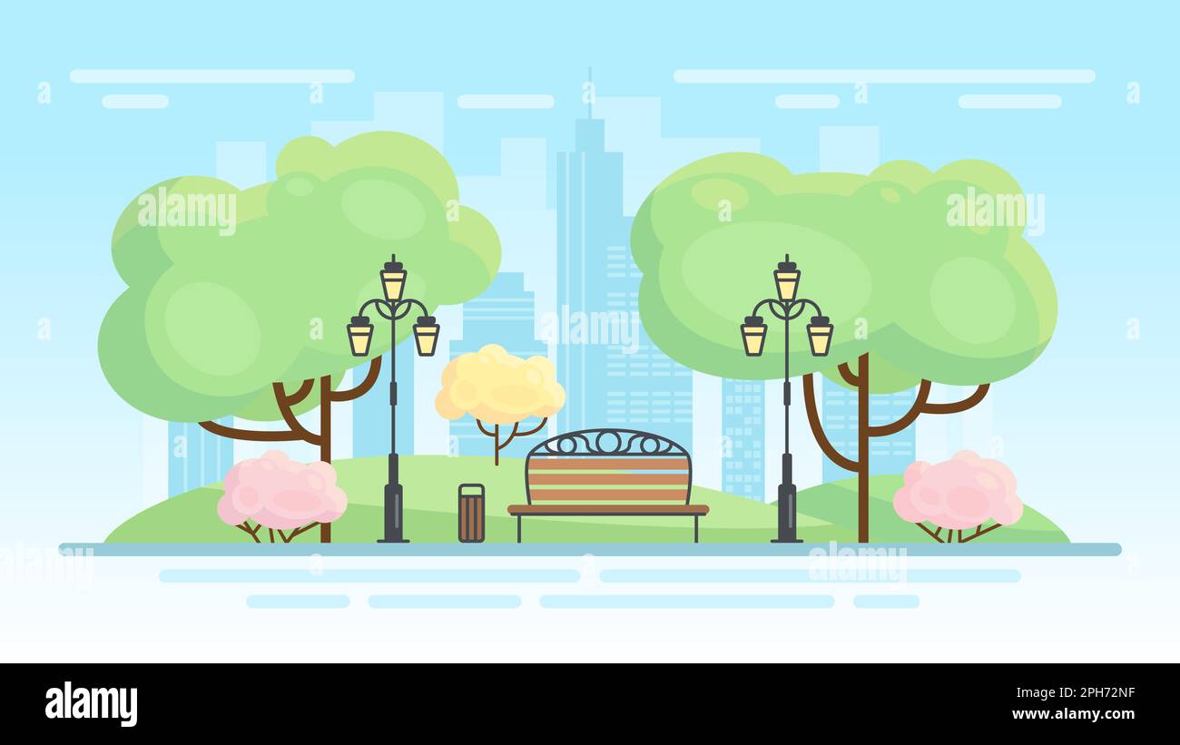 Bench under the trees Stock Vector Images - Alamy