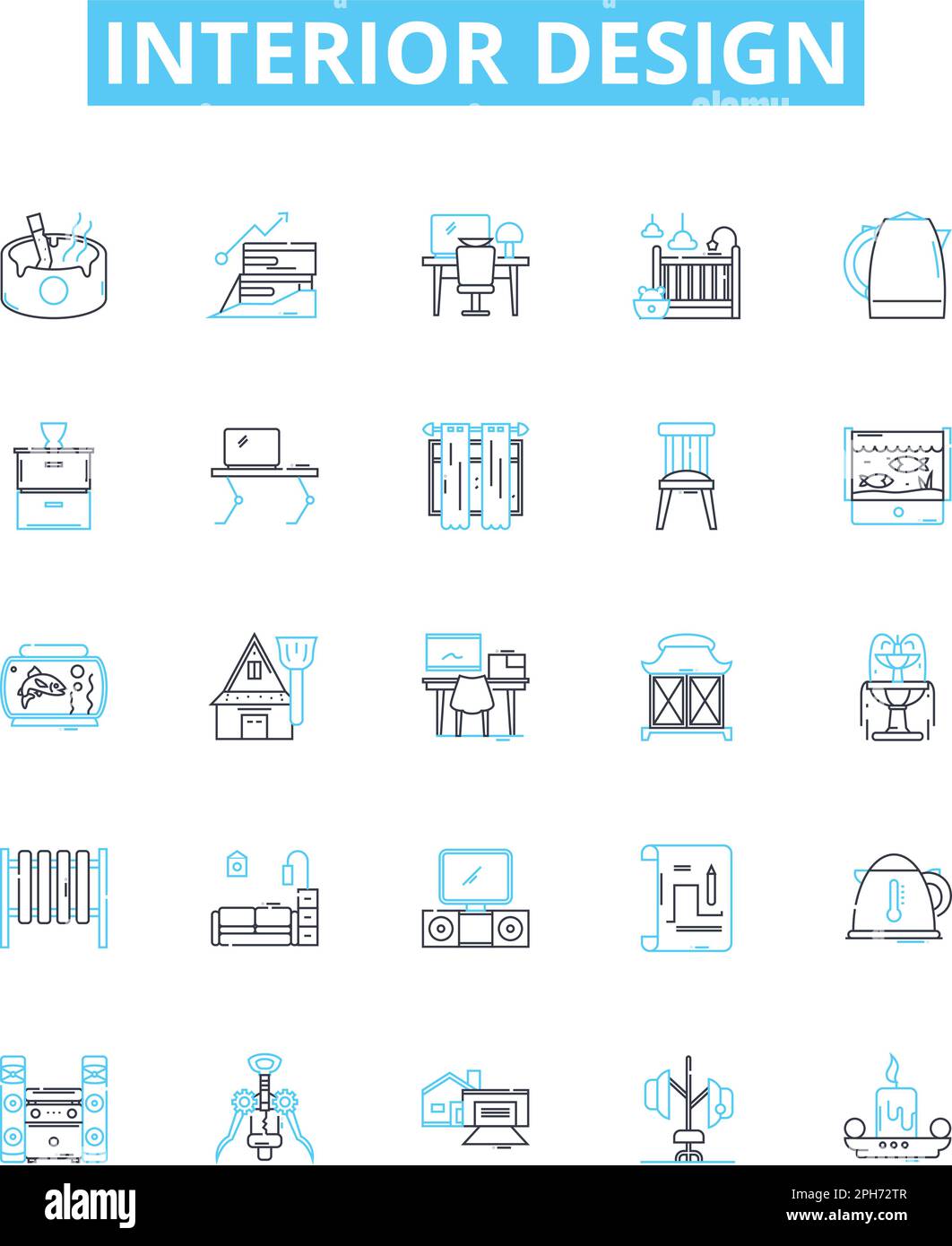Interior design vector line icons set. Interiors, Design, Decorating ...