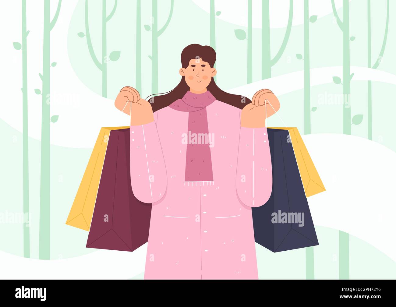 Spring sales in retail stores vector illustration. Cartoon cute happy ...
