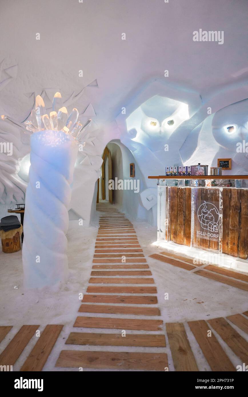 The Iglu Dorf interior hotel - a restaurant and bar in an igloo on the ...