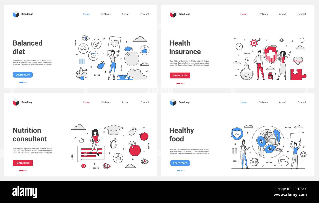 Healthy food and diet, healthcare, insurance set vector illustration ...