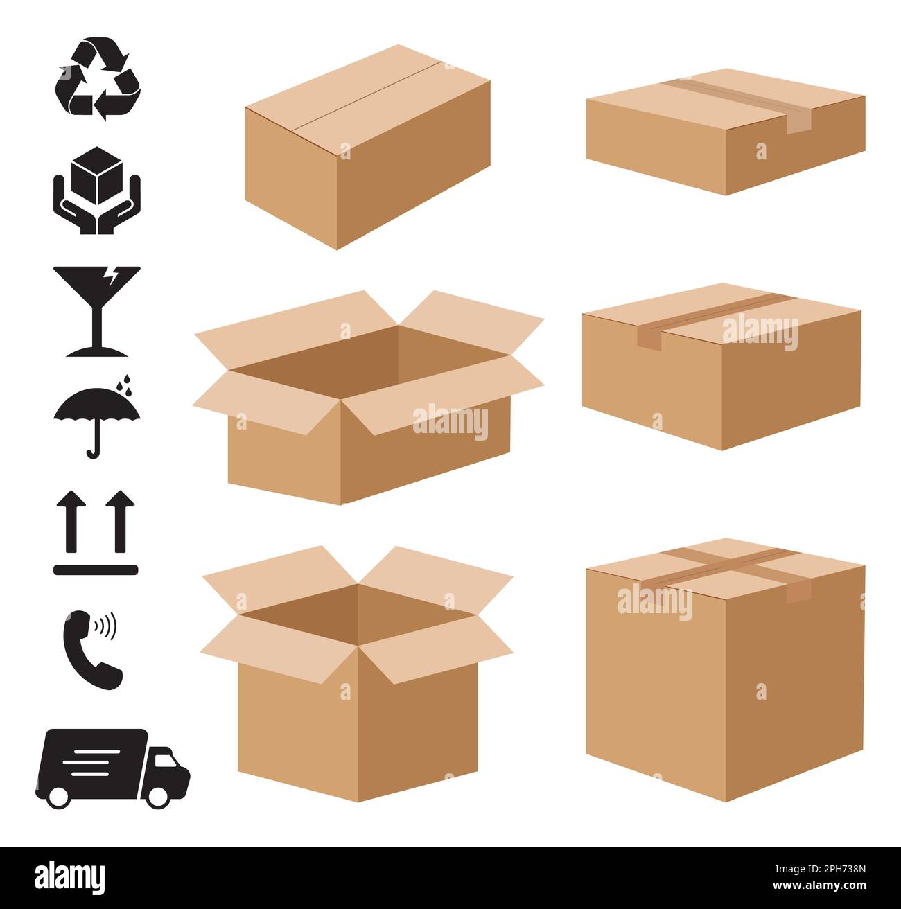 Versatile Cardboard or Carton Boxes with Delivery and Shipping Icons to ...