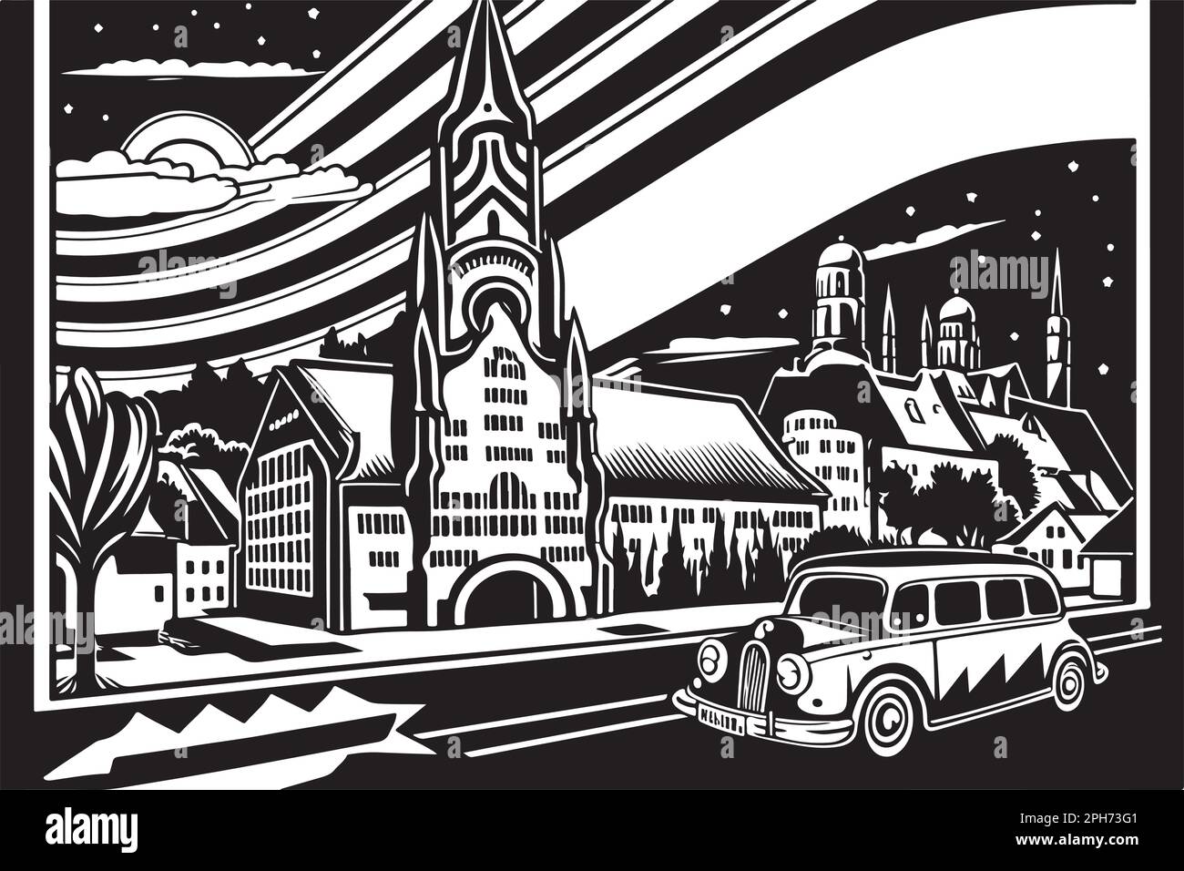Beautiful linocut art or colouring page of Germany made for print ...