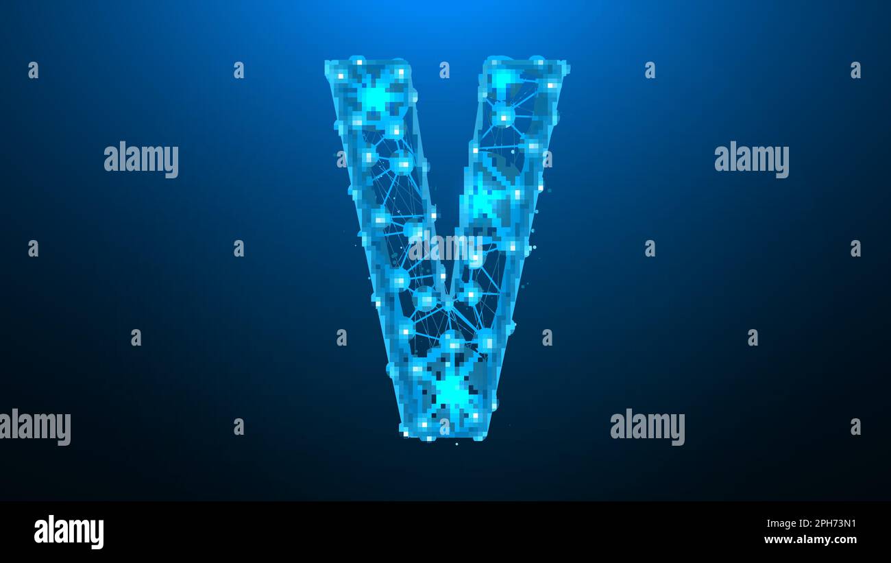 Polygonal vector illustration of the letter V on a dark blue background ...