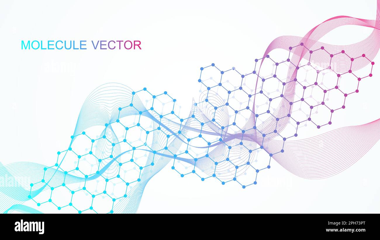 Modern science background with lines, dots and hexagons. Wave flow abstract background ...