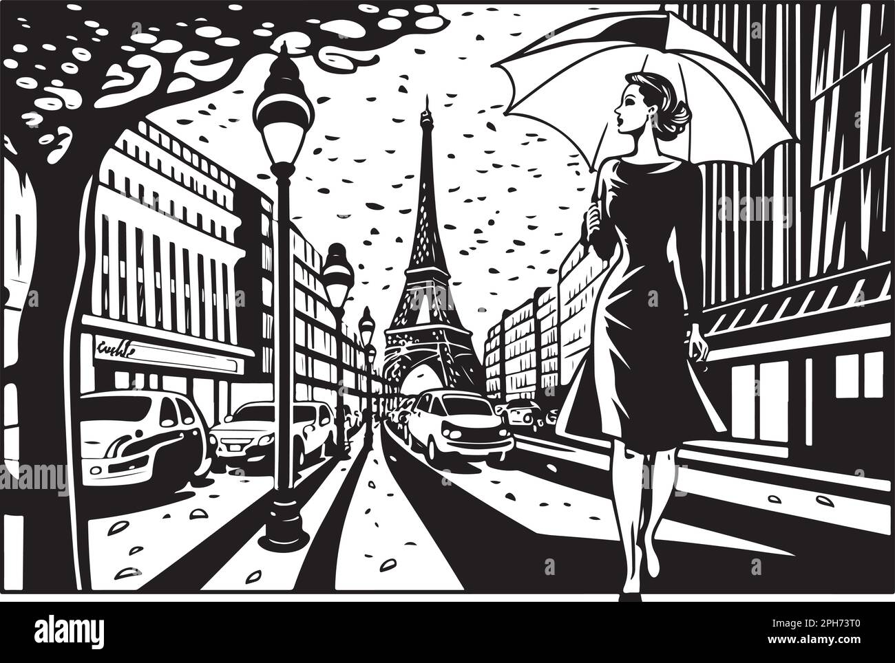 Beautiful linocut art or colouring page of Paris France made for print ...