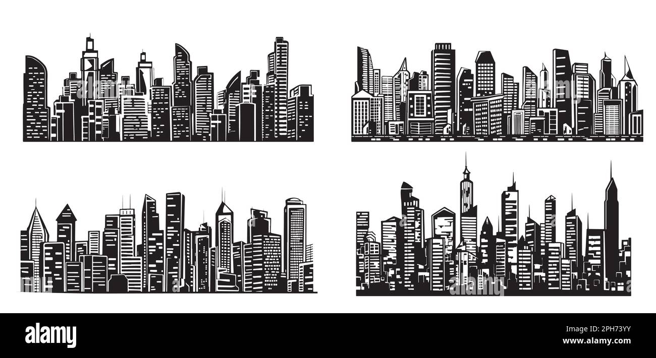 City set, Skyscrapers hand drawn sketch illustration Stock Vector Image ...