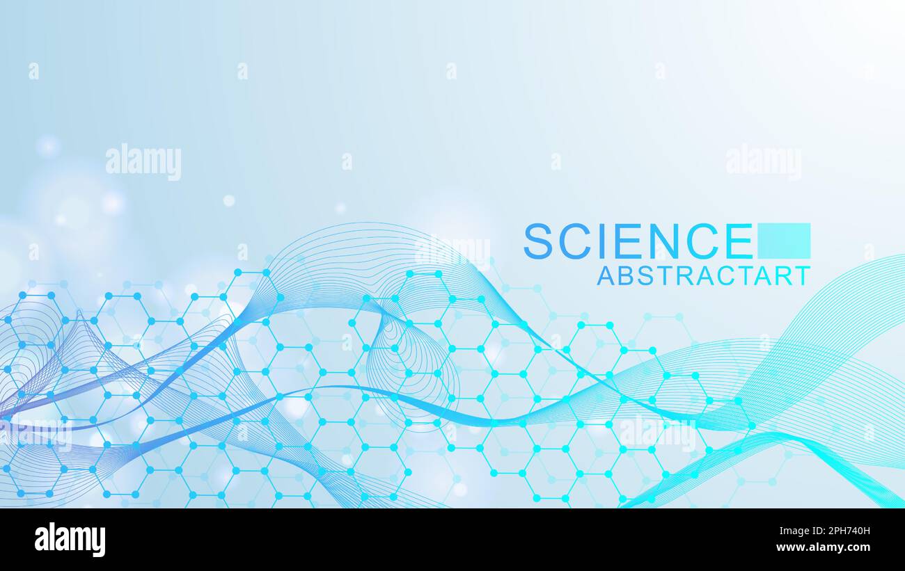 Modern science background with lines, dots and hexagons. Wave flow ...