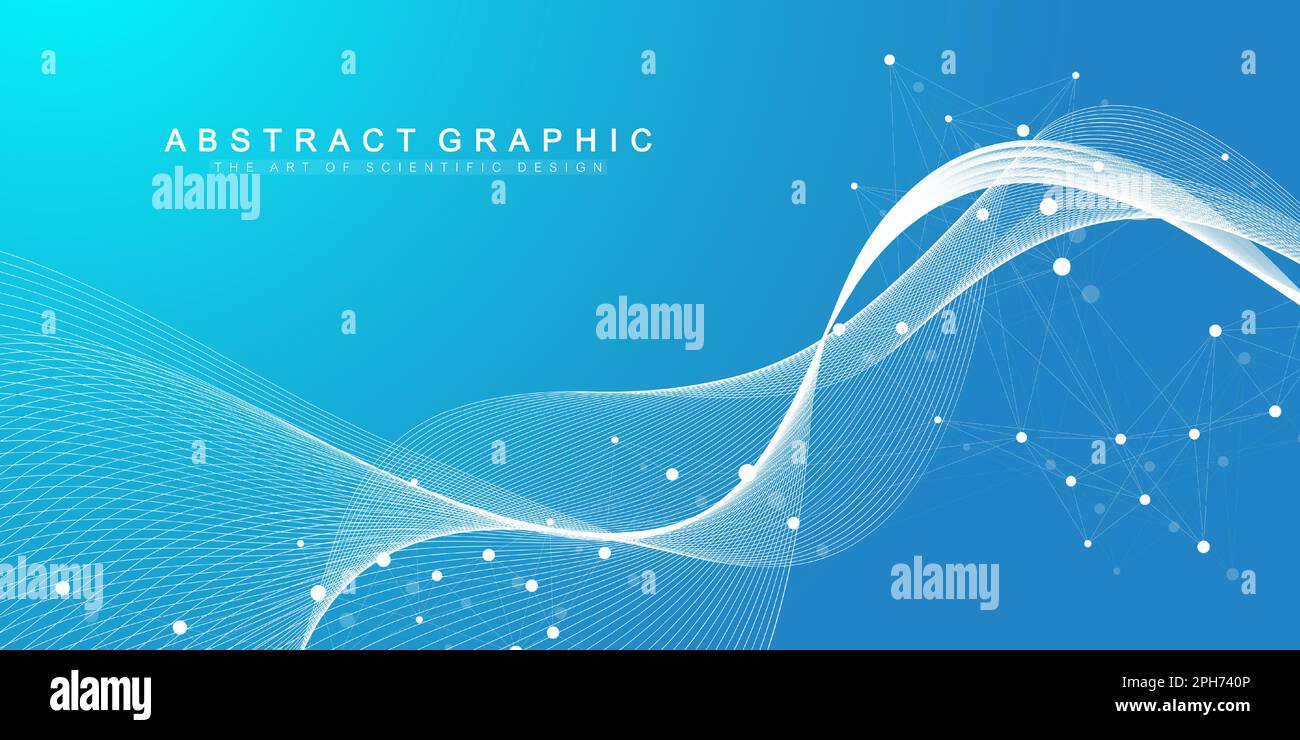 Digits abstract background with connected line and dots, wave flow. Digital neural networks ...