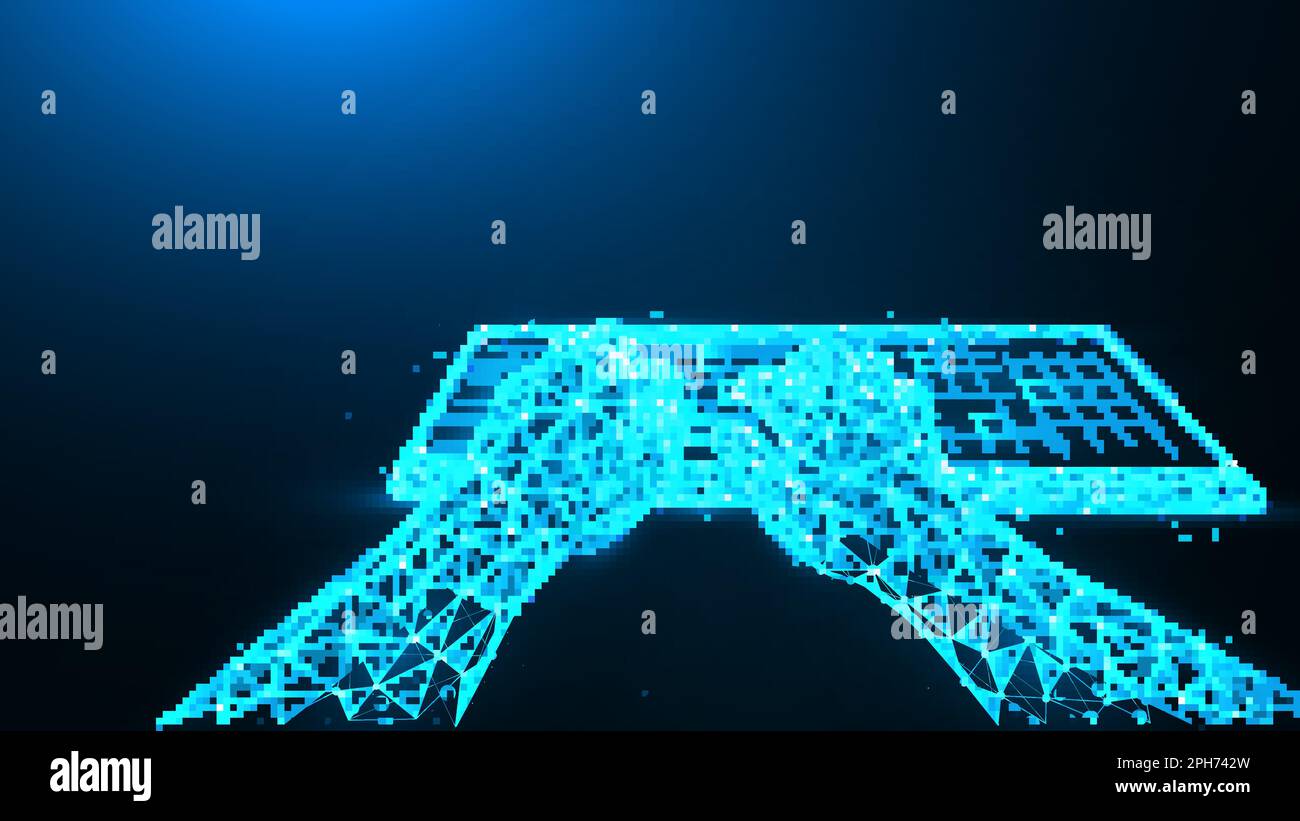 Polygonal vector illustration of hands and computer keyboard on a dark ...