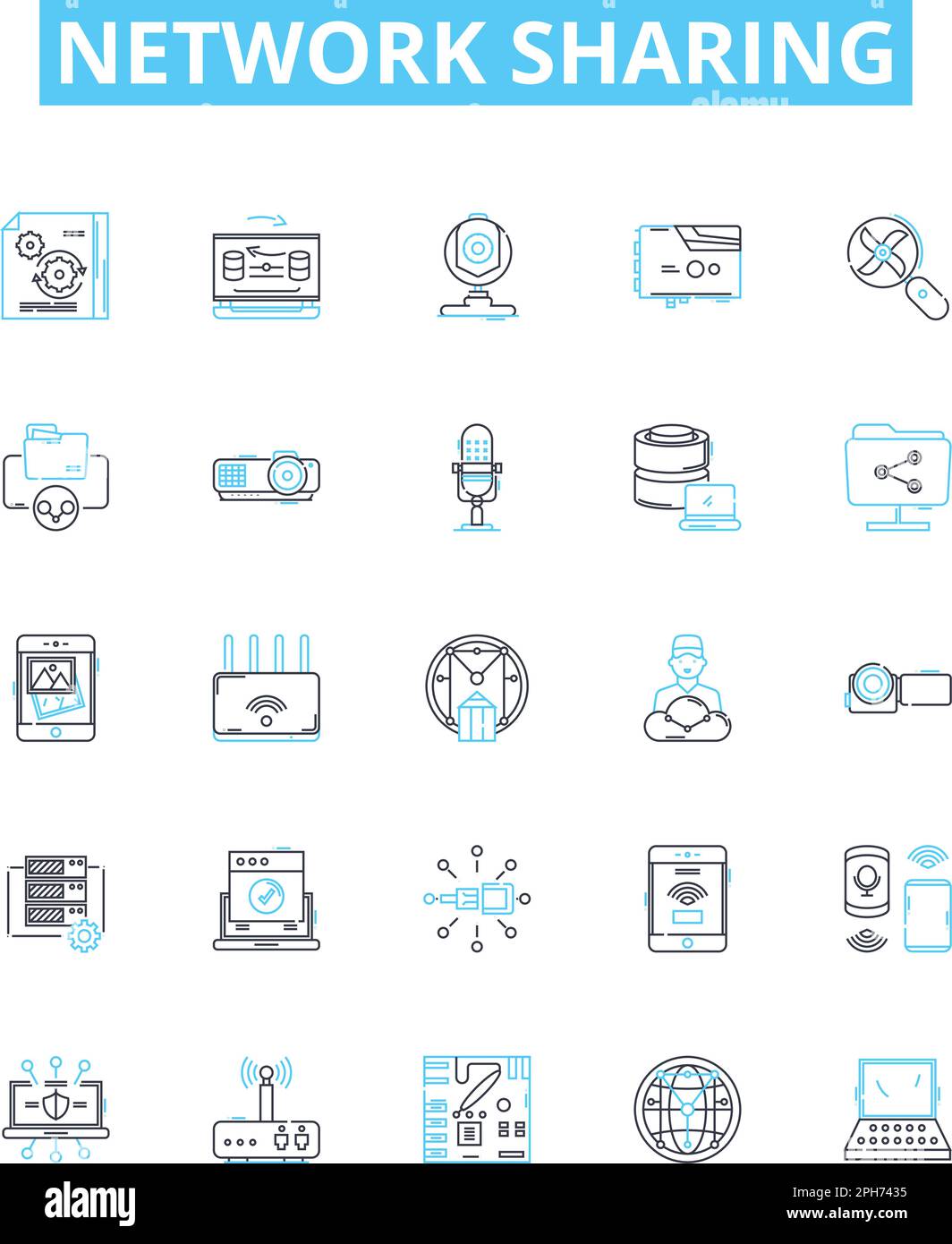 Network sharing vector line icons set. Networking, Sharing, Network, File, Data, Sharing, LAN ...