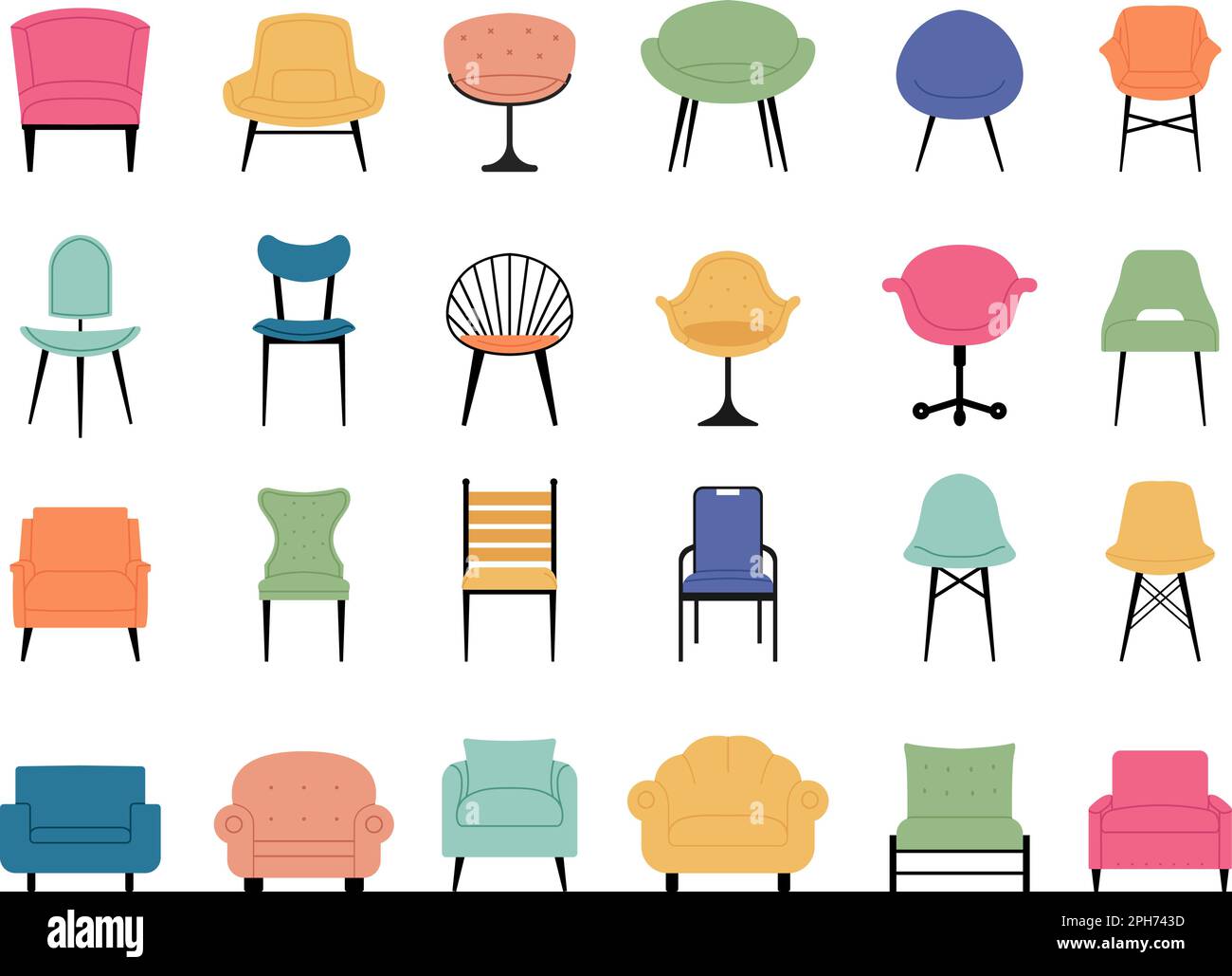 Furniture. Chairs and armchairs set in flat style recent vector cartoon ...