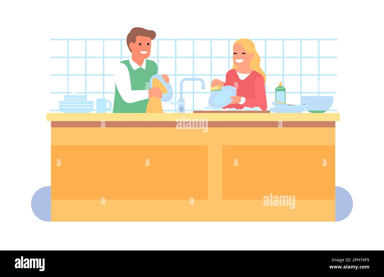 Couple washing dishes together Cut Out Stock Images & Pictures - Alamy