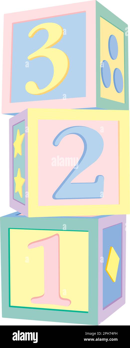 Children's building blocks 1, 2, 3, stacked vertically and rendered in ...
