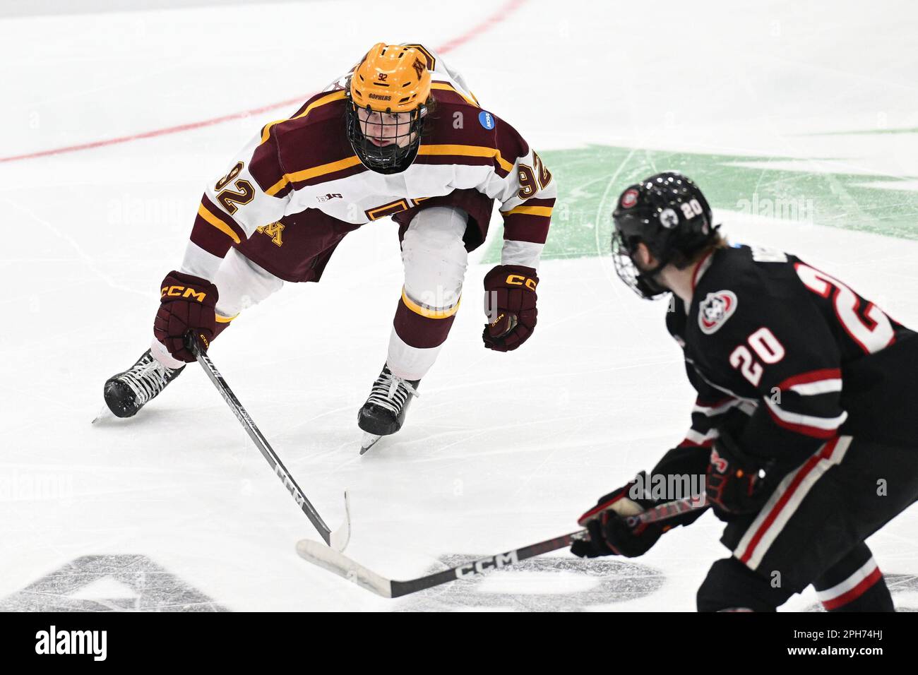 Fargo, USA. 25th Mar, 2023. Minnesota Gophers forward Logan Cooley (92 ...