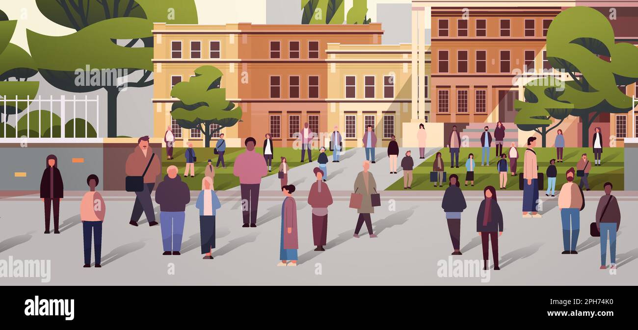 multiethnic people group walking outdoor mix race men women citizens ...