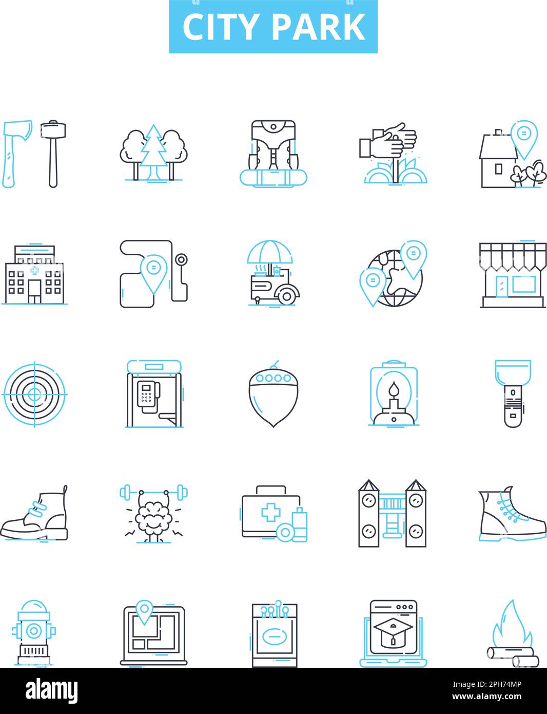 City park vector line icons set. Park, City, Green, Recreation ...