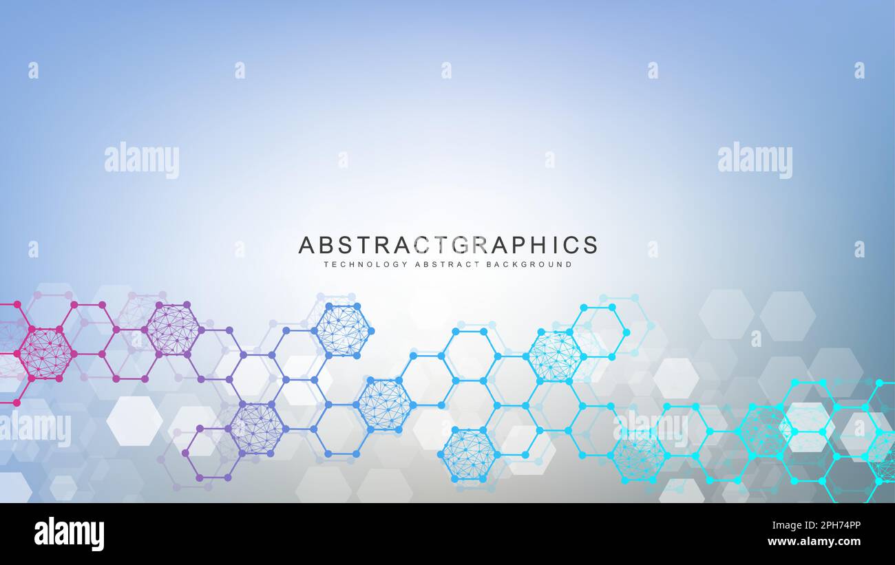 Modern science background with lines, dots and hexagons. Wave flow ...