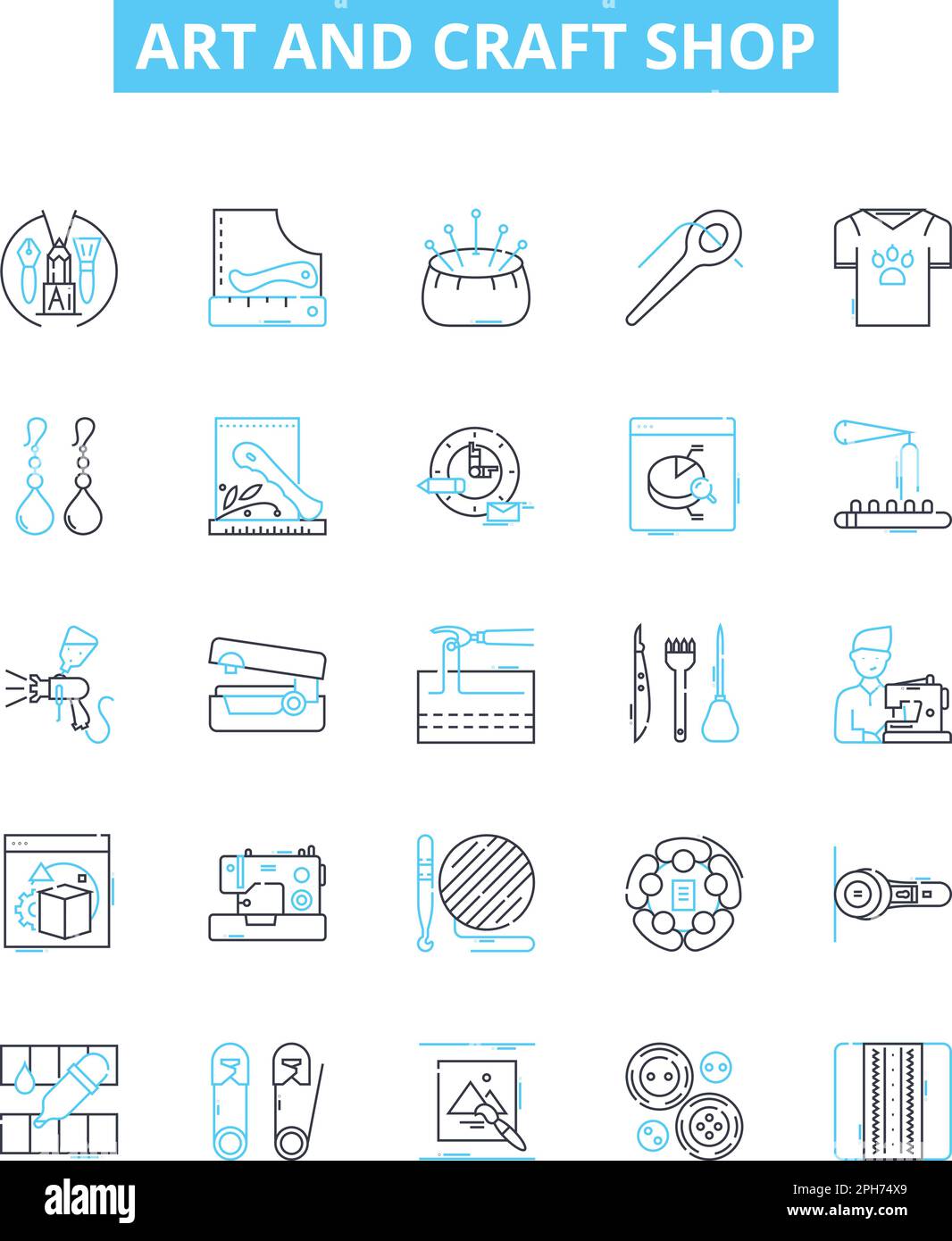 Art and craft shop vector line icons set. Supplies, Materials, Tools ...